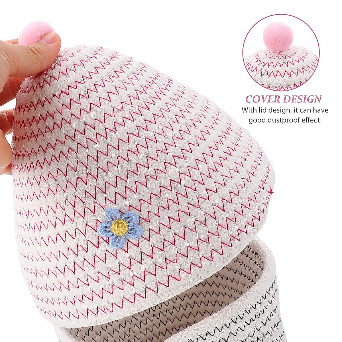 HANABASS Cotton Rope Storage Basket with Lid Small Woven Baskets Cute Toy Storage Basket Mini Storage Bins for Living Room Nursery Bathroom Desk Red