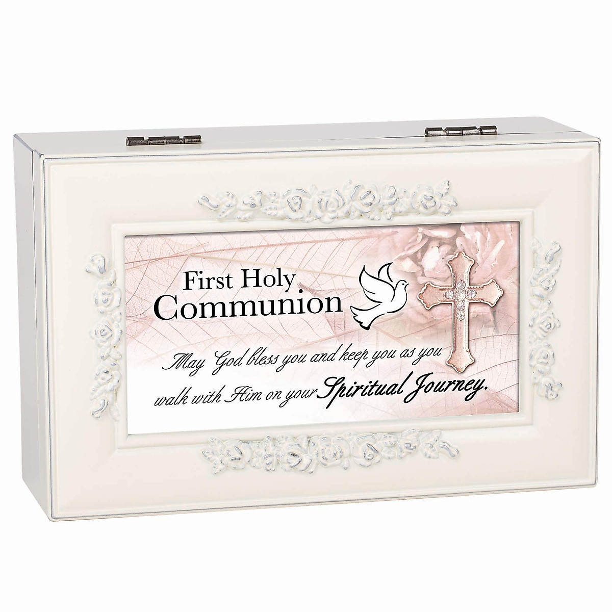 Cottage Garden First Holy Communion Spiritual Journey Ivory Petite Jewelry Music Box Plays Jesus Loves Me