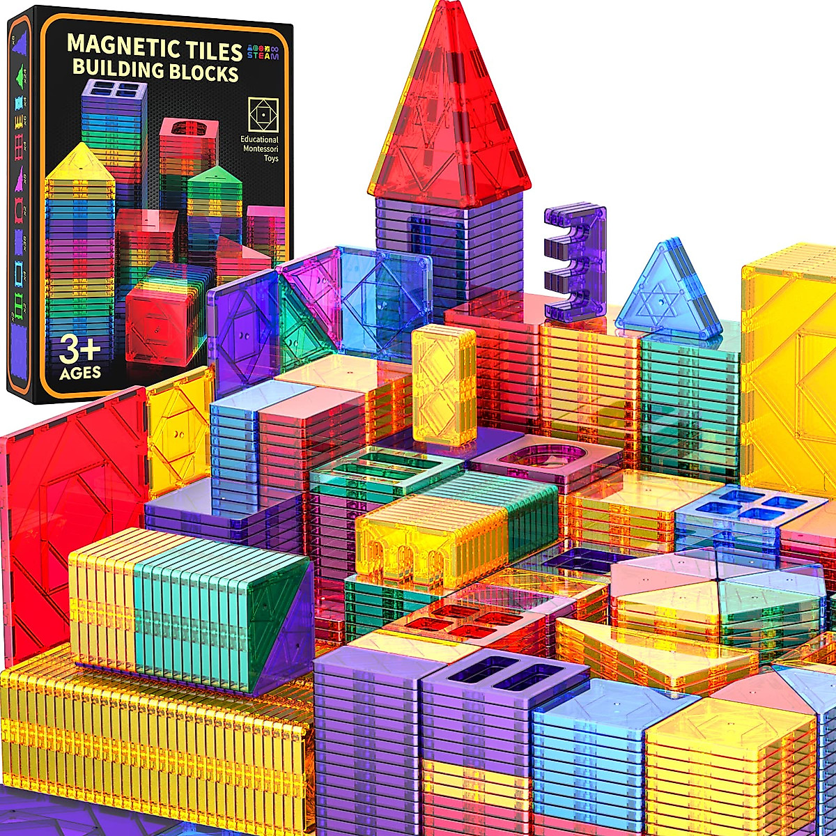 Magnetic Tiles STEM Building Toys for 3+ Year Old Boys Girls 102PCS Magnet Blocks Kindergarten Classroom Must Haves Sensory Toys Preschool Learning Educational Toys Kid Age 3-5, 4-6, 6-8 Gifts