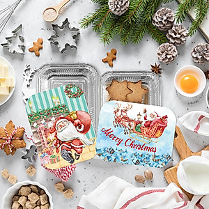 WorldBazaar Christmas Leftover Containers with Lids 36PCS Santa Christmas Aluminum Food Containers with Lids Disposable Watercolor Goodie Sacks Containers Winter Holiday Party Supply