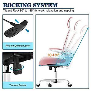 Mimoglad Office Chair, High Back Ergonomic Desk Chair with Adjustable Lumbar Support and Headrest, Swivel Task Chair with flip-up Armrests for Guitar Playing, 5 Years Warranty