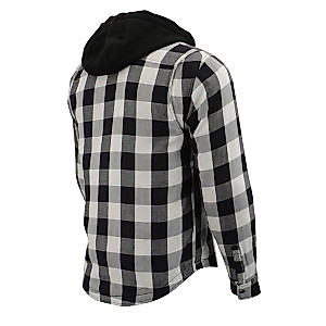 Mens Motorcycle Lightweight Waterproof CE armor Blk/White & Gray Checkered Flannel Riding Jacket Shirt (as1, alpha, x_l, regular, regular, Blk/White with Hoodie)