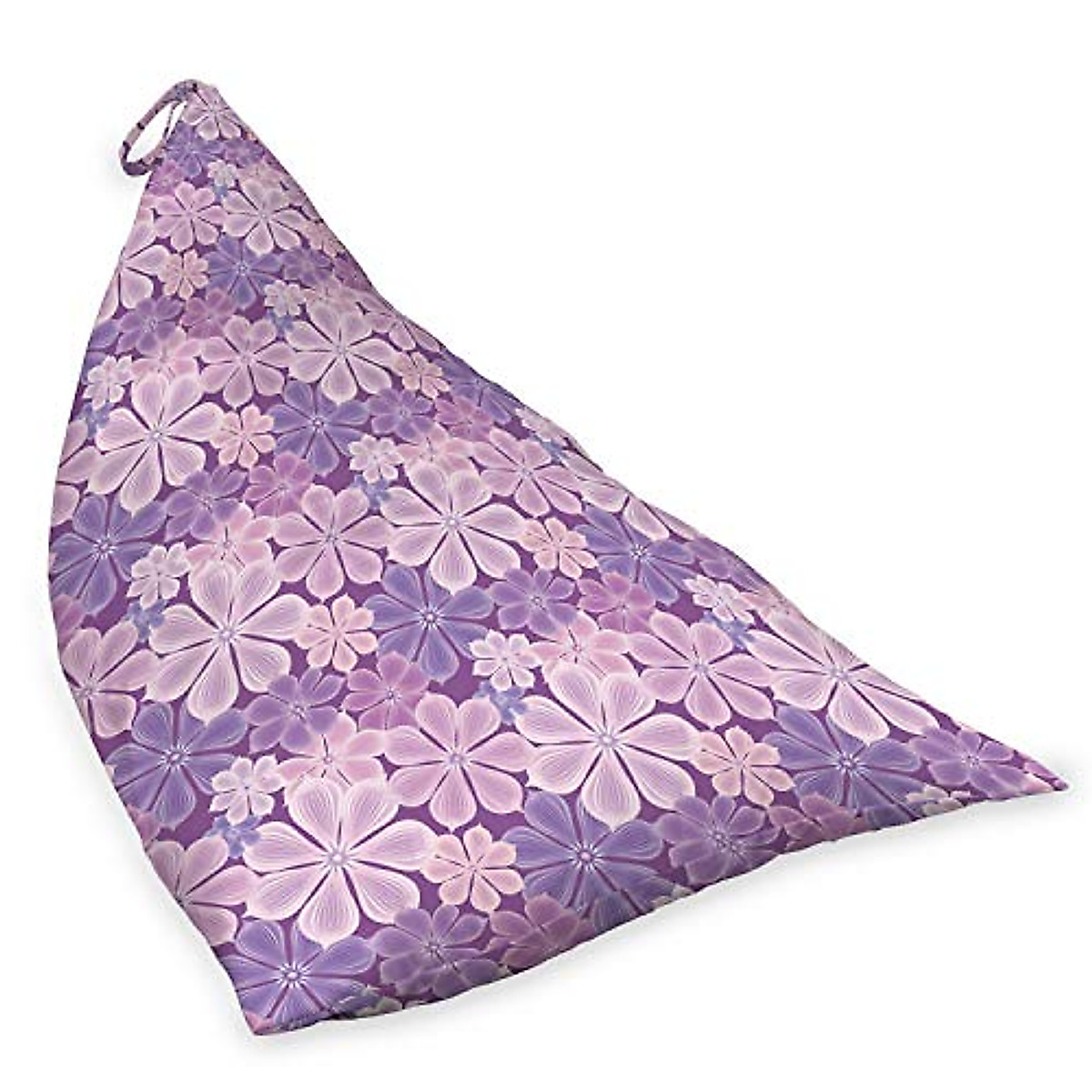 Lunarable Gardening Lounger Chair Bag, Bubbly Shape 7 Petal Purplish Flowers with Overlapping Design, High Capacity Storage with Handle Container, Lounger Size, Pale Pink Violet