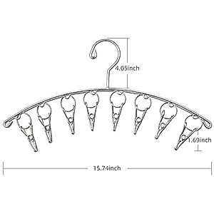 WAIKAS [Pack of 2 pcs] Socks Underwear Hanger,Stainless Steel Hanger，Stainless Steel Sock Hanger with 8 Clips, Suitable for Drying Socks, Underwear, Baby Clothes, Towels