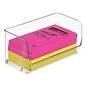 mDesign Small Plastic Stackable Office Storage Organizer with Open Front - Perfect Drawer and Desk Bin - Pen, Marker, Pencil, Paper, and Stationary Holder - 7" Wide - Ligne Collection - 3 Pack - Clear