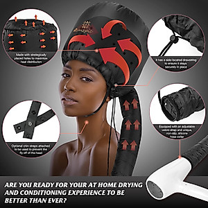 Bonnet Hood Hair Dryer Attachment - Soft, Adjustable Extra Large Bonnet Hair Dryer for Speeds Up Drying Time at Home, Easy to Use for Styling, Curling and Deep Conditioning (Black)