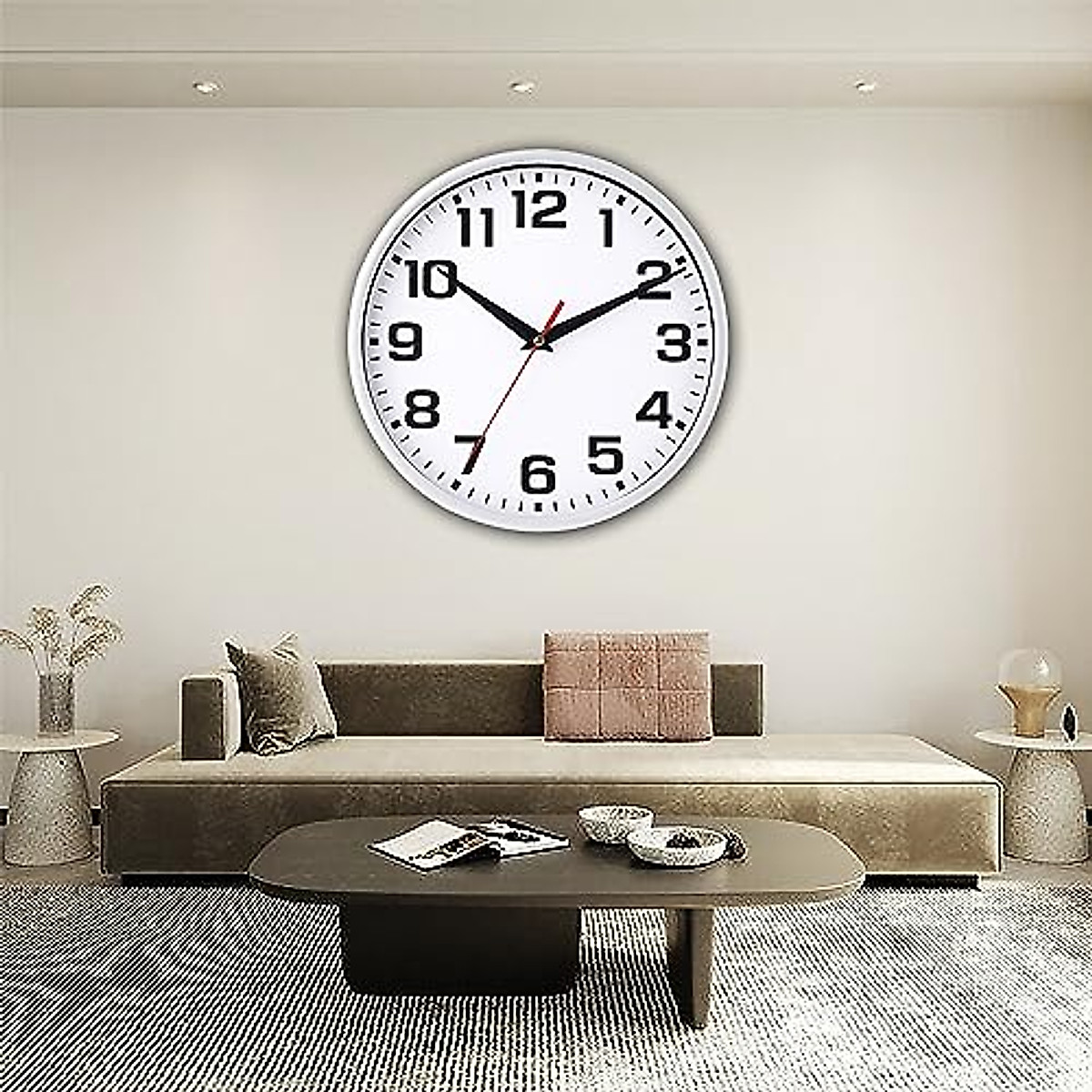 Rulart Wall Clock Battery Operated Bedroom - Modern Kitchen Small Silent Analog Round Simple Quiet Quartz Black Wall Clocks Non Ticking Bathroom Office Garage School