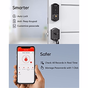 Smart Deadbolt, SMONET Keyless Entry Door Lock with Digital Keypad, Electronic Smart Locks for Front Door Bluetooth Touchscreen Lock Security, Remote Lock with Alexa and Gateway for Residential Home