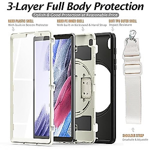 Tablet PC Case Hard Rugged Protective Cover Compatible with Samsung Galaxy Tab A7 Lite 8.7 inch T220/T225 (2021) Tablet - Multi-layered Protective Case with Screen Protector, 360° Rotatable Stand/Hand