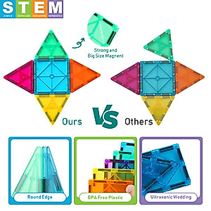 NEOFORMERS Magnetic Tiles Toy with 2 Cars 110 Pcs 3D Magnet Building Blocks Set for Kids STEM Educational Preschool Magnet Toys for Toddlers Boys Girls 3-8 Year Old