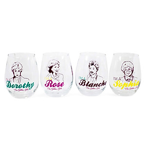 Silver Buffalo The Golden Girls Stemless Wine Glass Collectible Set of 4 | Each Holds 20 Ounces
