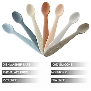 PandaEar 7 Pack Silicone Baby Feeding Spoons, First Stage Training Spoon Infant Utensils Feeding Supplies, BPA Free Gum-Friendly Soft Tip Baby Led Weaning Spoon
