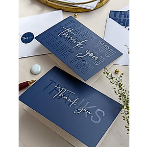 100 Thank You Cards with Envelopes and Stickers - 4 Unique Navy Blue Designs Bulk Blank Notes Luxury UV Printing for Business, Formal and All Occasions 4x6 Inch Blank Inside