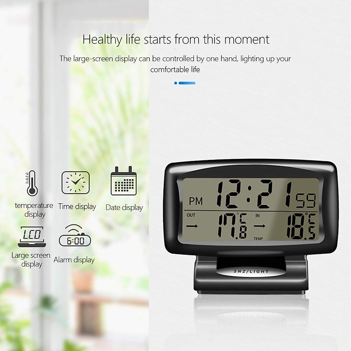 Car Digital Clock Thermometer, Multi-Functional Car Dashboard Thermometer with Backlight Display Mini Car Clock Thermometer Monitor for Indoor and Outdoor
