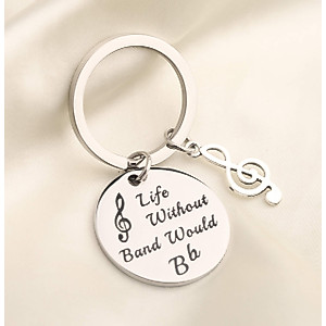 BEKECH Music Gifts Life Without Band Would B Flat Keychain with Musical Note Charm Treble Clef Jewelry Gift for Musician Music Teacher Music Lover (silver)