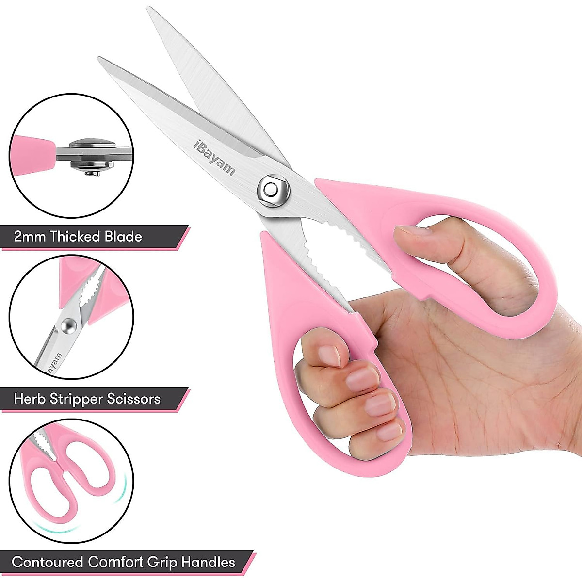 Gifts for Women, Mom, Wife, Girlfriend, Sister, Her - Happy Birthday, Easter, Valentine's Day, Mothers Day Gifts, iBayam Kitchen Scissors Heavy Duty Meat Poultry Shears Dishwasher Safe, Pink Stuff