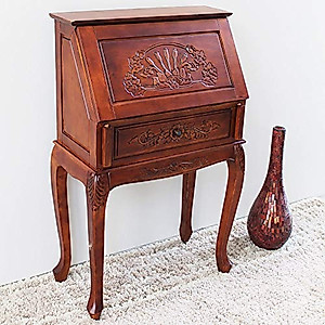 International Caravan Windsor Carved Wood Hard Wood Small Secretary Desk - Walnut