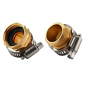 Sanpaint Brass Garden Hose Connector Repair Mender Kit with Stainless Clamp,Fits 3/4" Water Hose Fitting