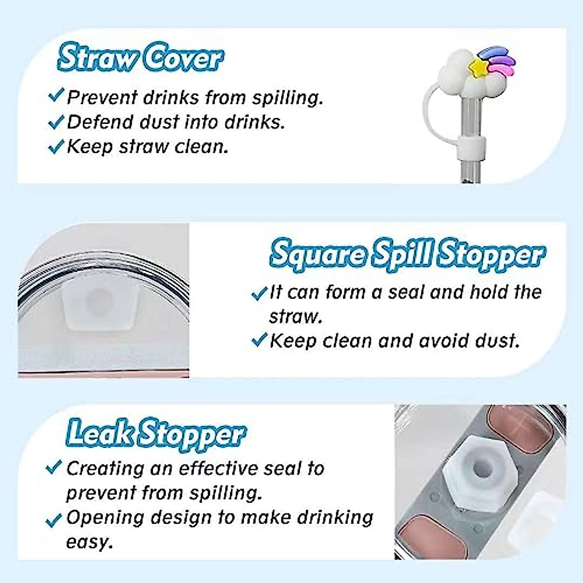 6PCS for Stanley Cup Accessory, FAMOPLAY Spill Stopper for Stanley 40 oz Tumbler with Handle 30 oz including H2.0, 3 Straw Covers, 1 Spill Stopper, 1 Leak Stopper and 1 Cup Boot