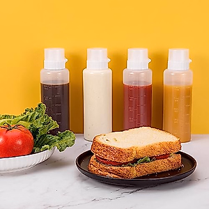 PARBEE 12oz Condiment Porous Squeeze Bottles, 2 Pack Refillable Condiment Containers Ketchup Squeeze Bottles, Leak Proof Syrup Dispenser for BBQ Sauce, Salad Dressing, Oil