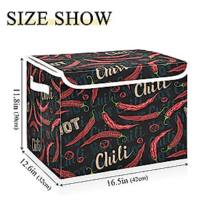 Chili Pepper Storage Basket Storage Bin Box with Lids and Handle Large Collapsible Storage Cube Box for Shelves Bedroom Closet Office 16.5x12.6x11.8 In