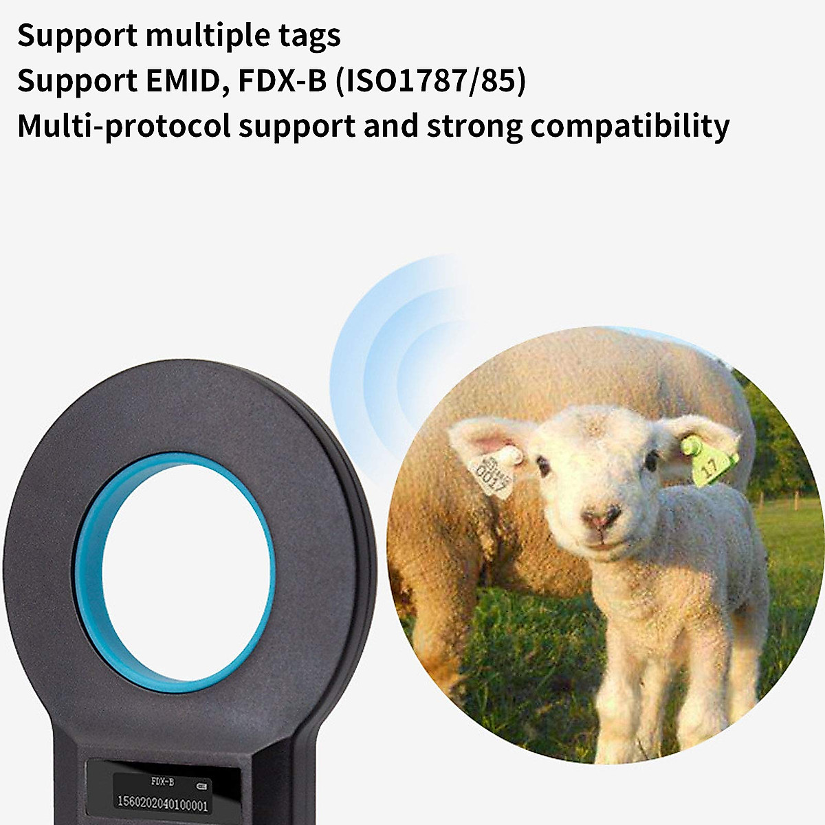 Bluetooth Animal Microchip Tag Reader Scanner, Symcode Wireless RFID EMID Animal Handheld Reader Pet ID Scanner Rechargeable Animal Chip Scanner Pet Tag Scanner FDX-B(ISO 11784/11785) ID64 RFID