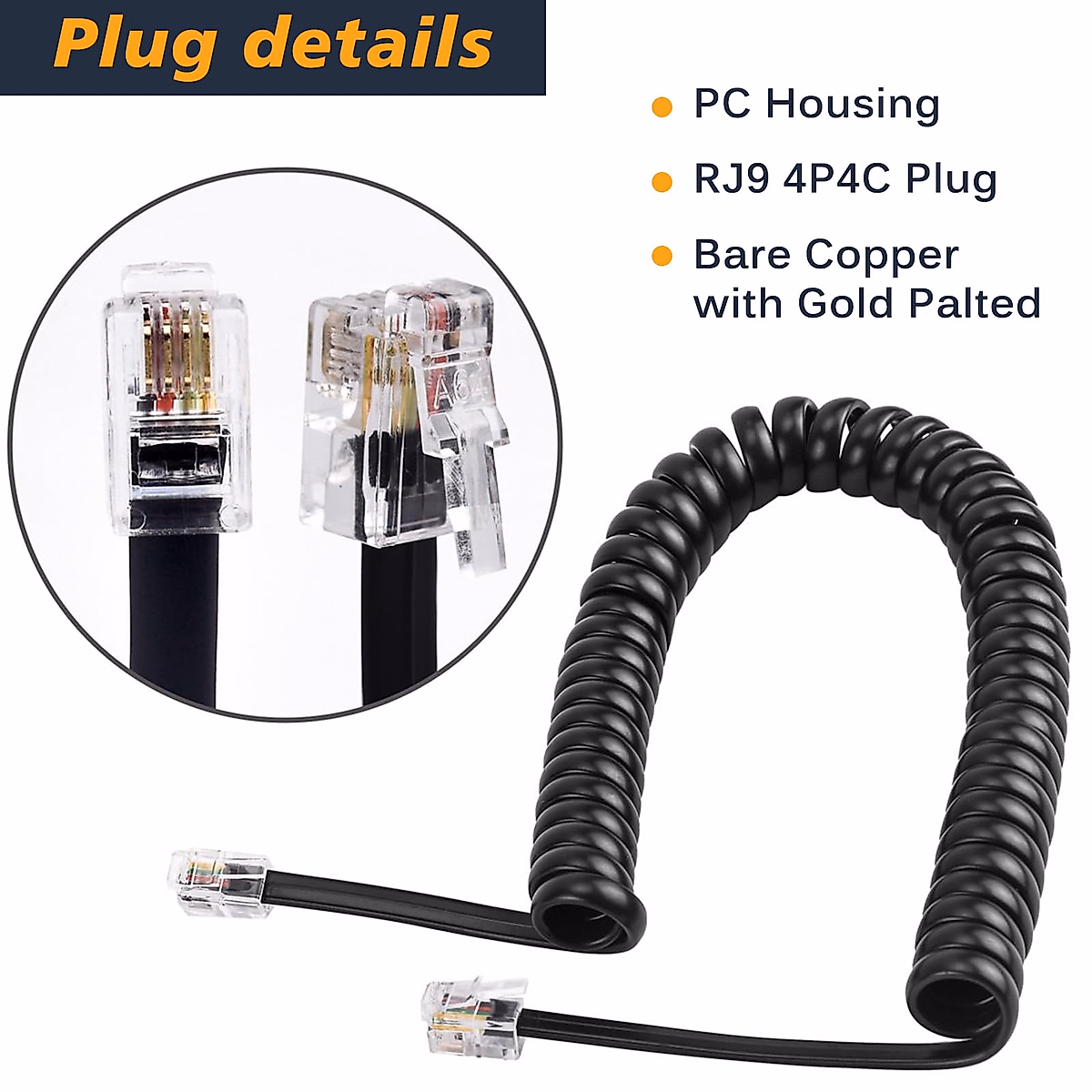 YIENFBEV Telephone Handset Cord Detangler 1 Set, 1 Pack 360 Degree Rotating/Anti-Tangle Landline Cable and 1 Pack Telephone Handset Cord 7.5 Foot Uncoiled (1.2 Foot Coiled)