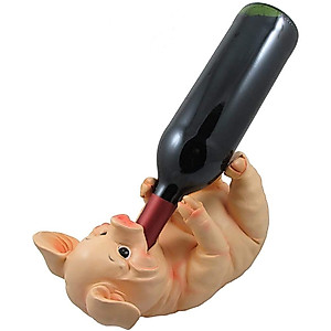 Drinking Pig Wine Bottle Holder Sculpture for Country Farm Bar and Kitchen Decor Tabletop Wine Stands & Racks and Decorative Collectible Statue Gifts for Farmers