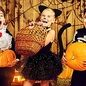 Hotop 4 Pcs Black Cat Costume Set Girls Cat Cosplay Costume Cat Ears Headband Tail Bowtie Black Tutu Skirt for Kitty Halloween Costume Dress up Party