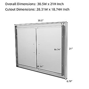 ROVSUN Outdoor Kitchen Access Door, 30.5" W x 21" H Double BBQ Door, 304 Stainless Steel for Outside Kitchen Commercial Grilling Station Barbeque Grill Oven Island Outside Storage Cabinet