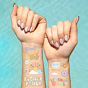 xo, Fetti Groovy 70s Temporary Tattoos - 48 Glitter Styles | Flower Power Birthday Party Supplies, Good Vibes Only Favors, Smiley, Rainbow Arts and Crafts