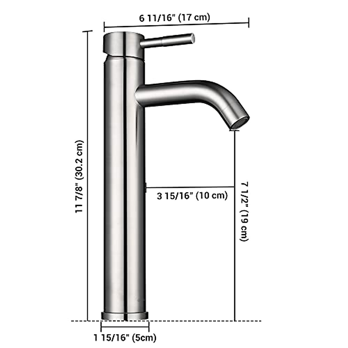 Aquaterior Single Handle Vessel Sink Faucet 12 inch Tall Bathroom Sink Faucet Hot and Cold Water Mixer Stainless Steel Single Hole Faucet Brushed Nickel (CUPC NSF CEC)