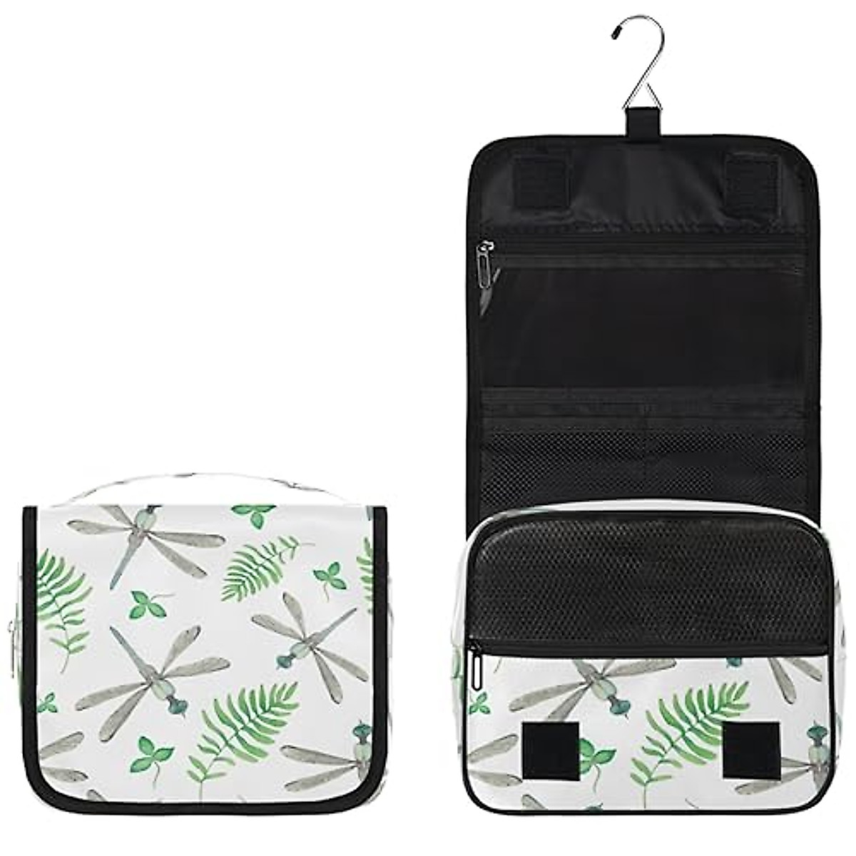 POFATO Dragonfly Insects Leaves Travel Toiletry Bag Cosmetic Makeup Bag for Women Men Hanging Hook Wash Toiletries Portable Toiletry Bags Organizer