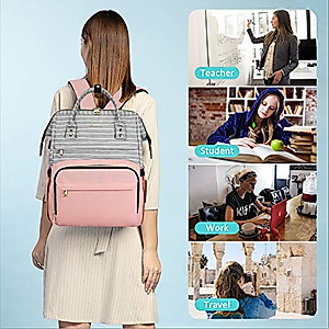 LOVEVOOK Laptop Backpack for Women Laptop Bag Computer Bag Teacher Work Bag Backpack Purse Rucksack,Stripe Grey and Pink