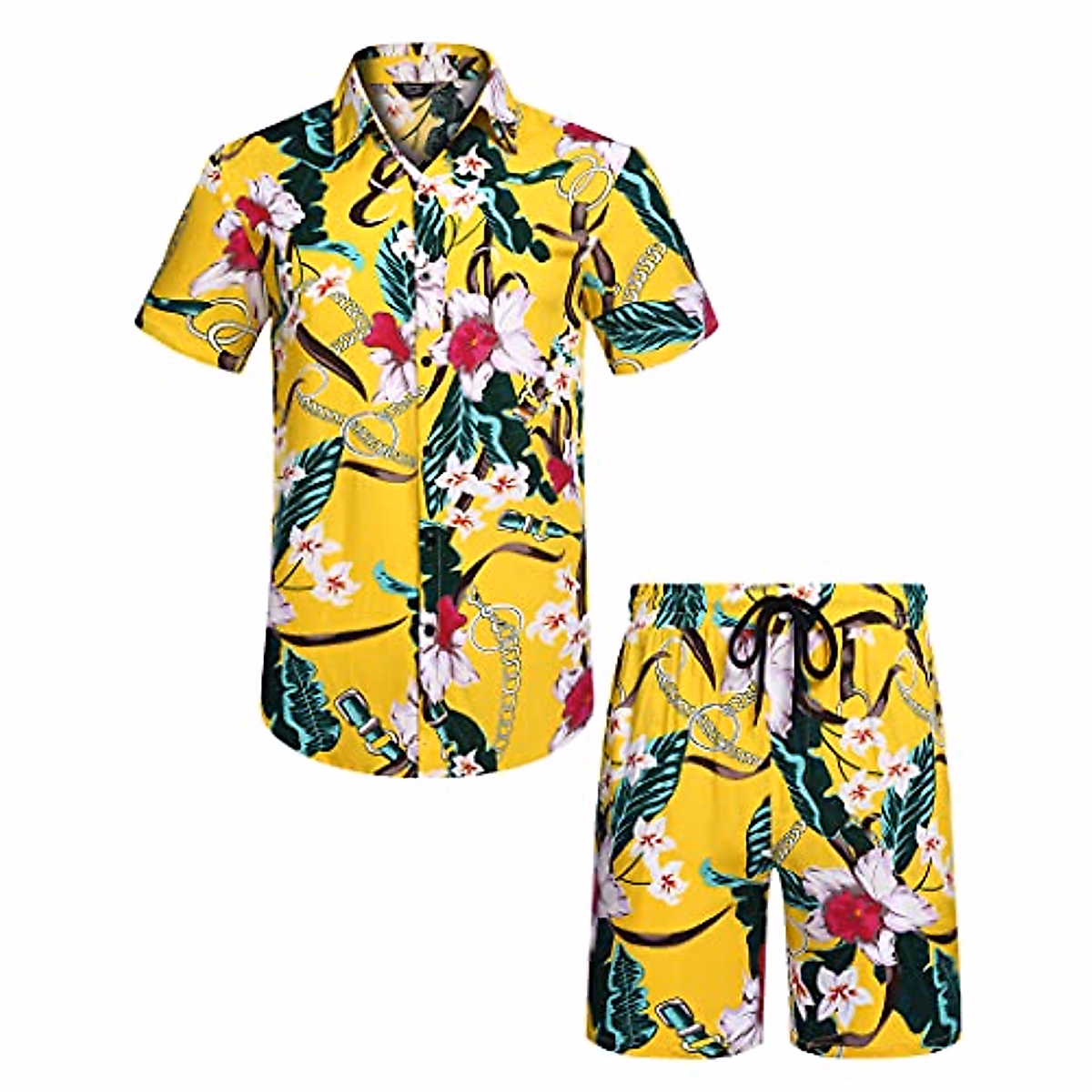 COOFANDY Men's Hawaiian Set Casual Floral Print Shirt Summer Shirt and Shorts
