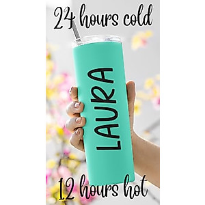 Custom Name Tumbler – 20oz Stainless Steel Personalized Cup with Vinyl Name – Insulated Travel Mug with Lid – Gift for Her, Him, Teachers, Bridesmaids
