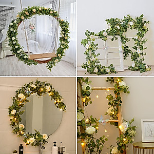 Yastouay 6.4 Ft Fuller White Flower Garland with Butterfly, Artificial Eucalyptus Garland with Flowers Fake Rose Vine Garland for Table Centerpiece Wedding Arch Baby Shower Party Room Backdrop Decor