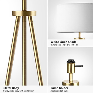 Alldio Tripod Floor Lamps for Living Room, Modern Standing Lamp with Drum Shade, Simple Industrial Tall Lamp, 9W LED Bulb Included - Brass