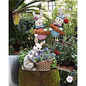32.25" H Easter Decoration Outdoor Metal Bunny Decorative Garden Stakes for Easter Decor, Rabbit with Carrot Welcome Yard Signs for Spring Outside Garden Lawn Backyard Decoration