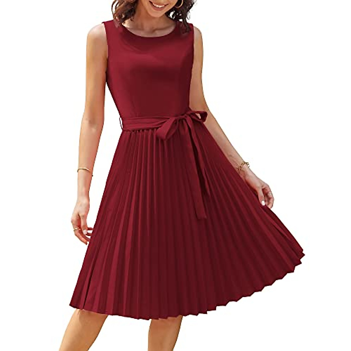 GRACE KARIN Formal Dresses for Wedding Guest Pleated A-line Cocktail Dresses Wine Red XL