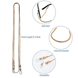 Jmkcoz Stainless Steel Eyeglass Holder Chain 80cm Eyeglass Necklace Chain, Gold