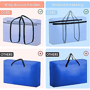 CIVJET 1 Pack Moving Bags Heavy Duty Extra Large with Strong Zippers, Storage Totes Bag with Handles for College Students, Moving Supplies & Boxes for Clothes, Storage Containers for Camping (Blue)