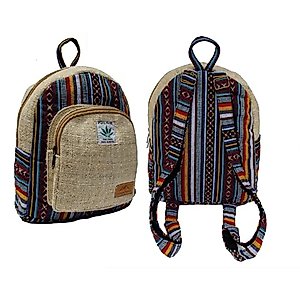 Himalayan Fashion Handmade Hemp Mini Backpack - Multicolor Backpack | Bohemian Hippie Backpack, Beige, Small