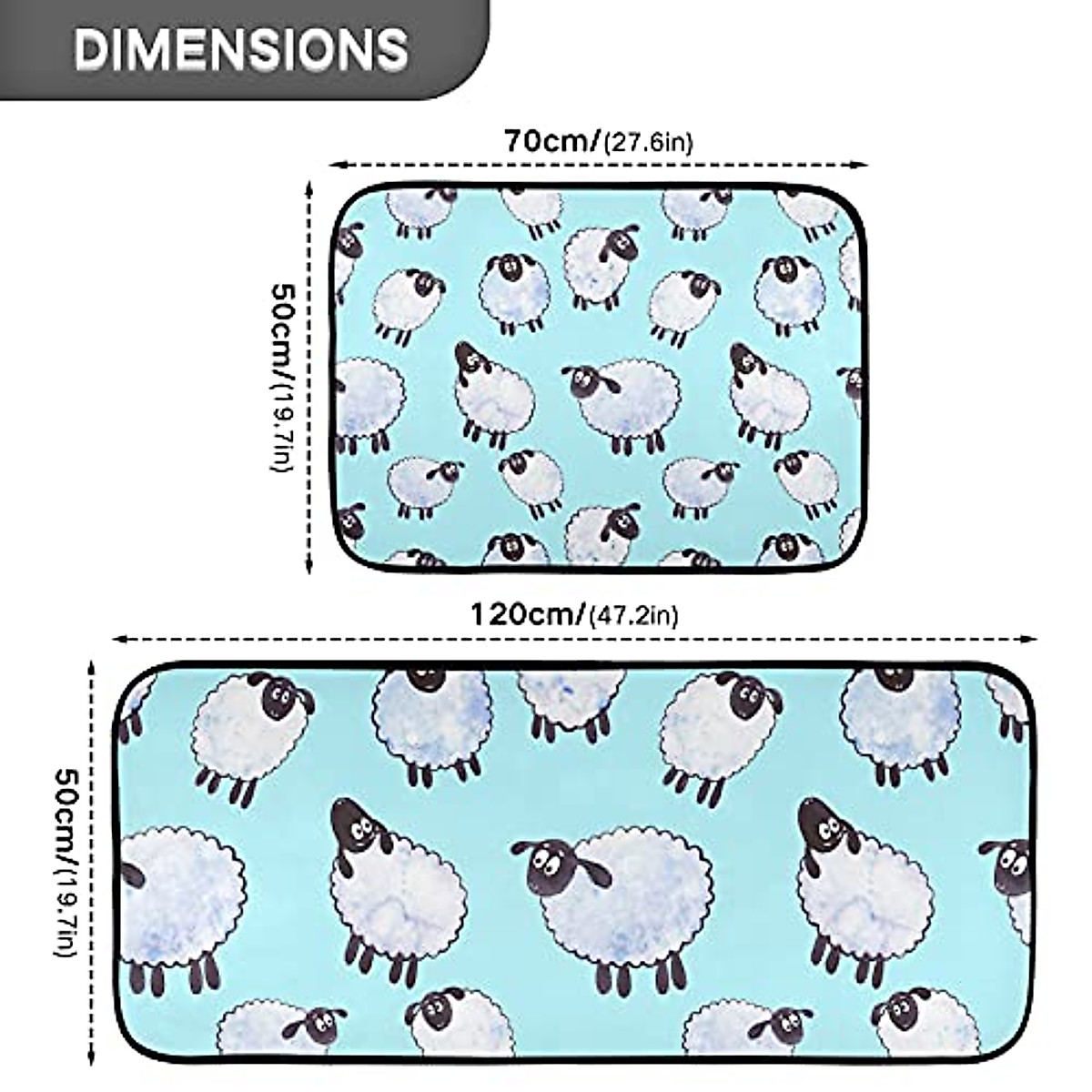 Cute Sheep Kitchen Rugs and Mat 2 Pieces Set Cushioned Anti Fatigue Kitchen Mat Non Slip Comfort Standing Rug Washable Farmhouse Decor for Indoor Outdoor