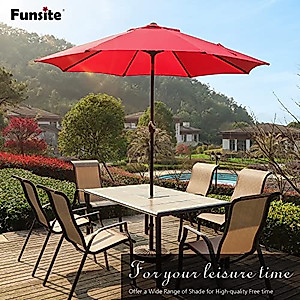 Funsite 9ft Patio Umbrella, UV Protect Pool Umbrella with Heavy Duty Pole, Ventilate Design Outdoor Umbrella with Push Botton Tilt & Crank Ideal for Garden, Lawn, Deck, Backyard&Pool, Red