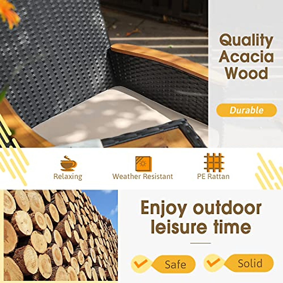 Greesum 3 Piece Patio Furniture Outdoor Dining Wicker Table & Chairs, Beige