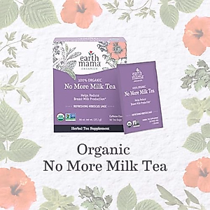 Earth Mama No More Milk Tea | Organic Herbal Tea Bags to Reduce Breast Milk Production, Stop Breastfeeding, & Wean Lactation Naturally, Postpartum Essentials, Decaf Tea With Hibiscus & Sage (16-Count)