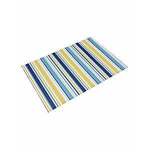 Blue Yellow Striped Outdoor Rug for Patio/Deck/Porch, Non-Slip Large Area Rug 4 x 6 Ft, Farmhouse Navy Blue Ombre Stripes Indoor Outdoor Rugs Washable Area Rugs, Reversible Camping Rug Carpet Runner