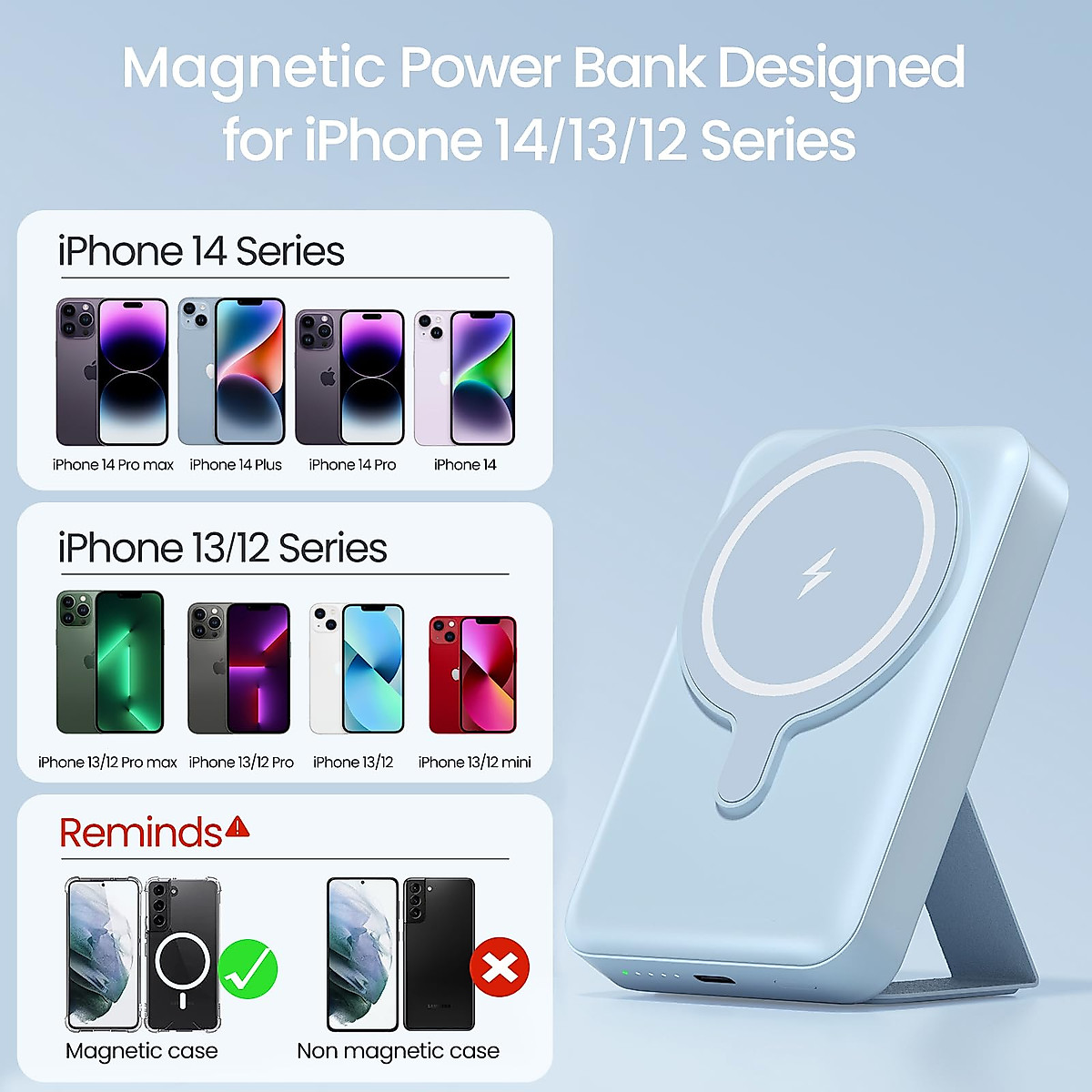 NEWDERY Wireless Power Bank, 10000mAh Magnetic Portable Charger with Foldable Stand 22W USB C, 15W Fast Charging External Battery Pack for iPhone 15 Pro Max/15 Plus/15 Pro/15, iPhone 14/13/12 Series