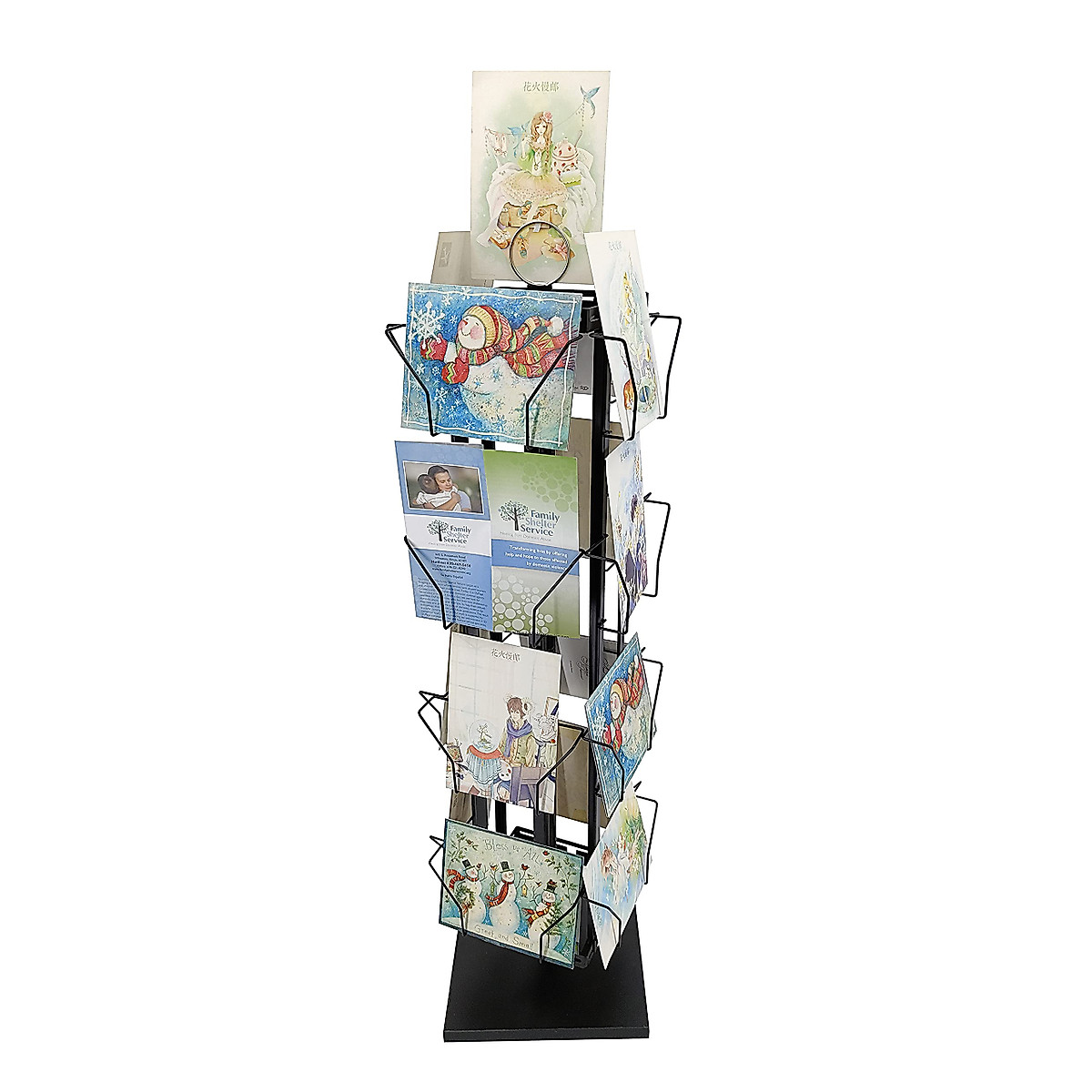 Adjustable Greeting Card Rack Display Stand 4 Tier 16 Pocket Organizer Postcard CD DVD Book Brochure Literature Rotating Spin 7X5 6X4 4X5 5X7. Pocket Size: 4.6-10"Wide X 8"High 11602-R-8"-NF